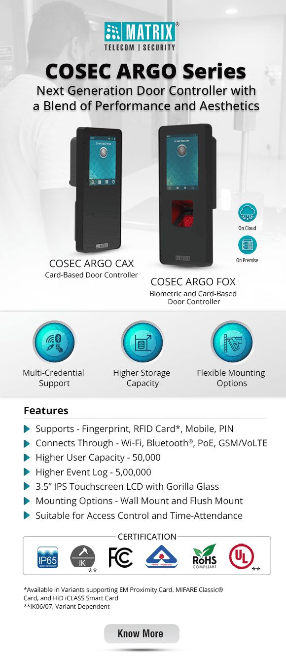 COSEC ARGO FOM212 - Fingerprint Mifare Attendance Access Control