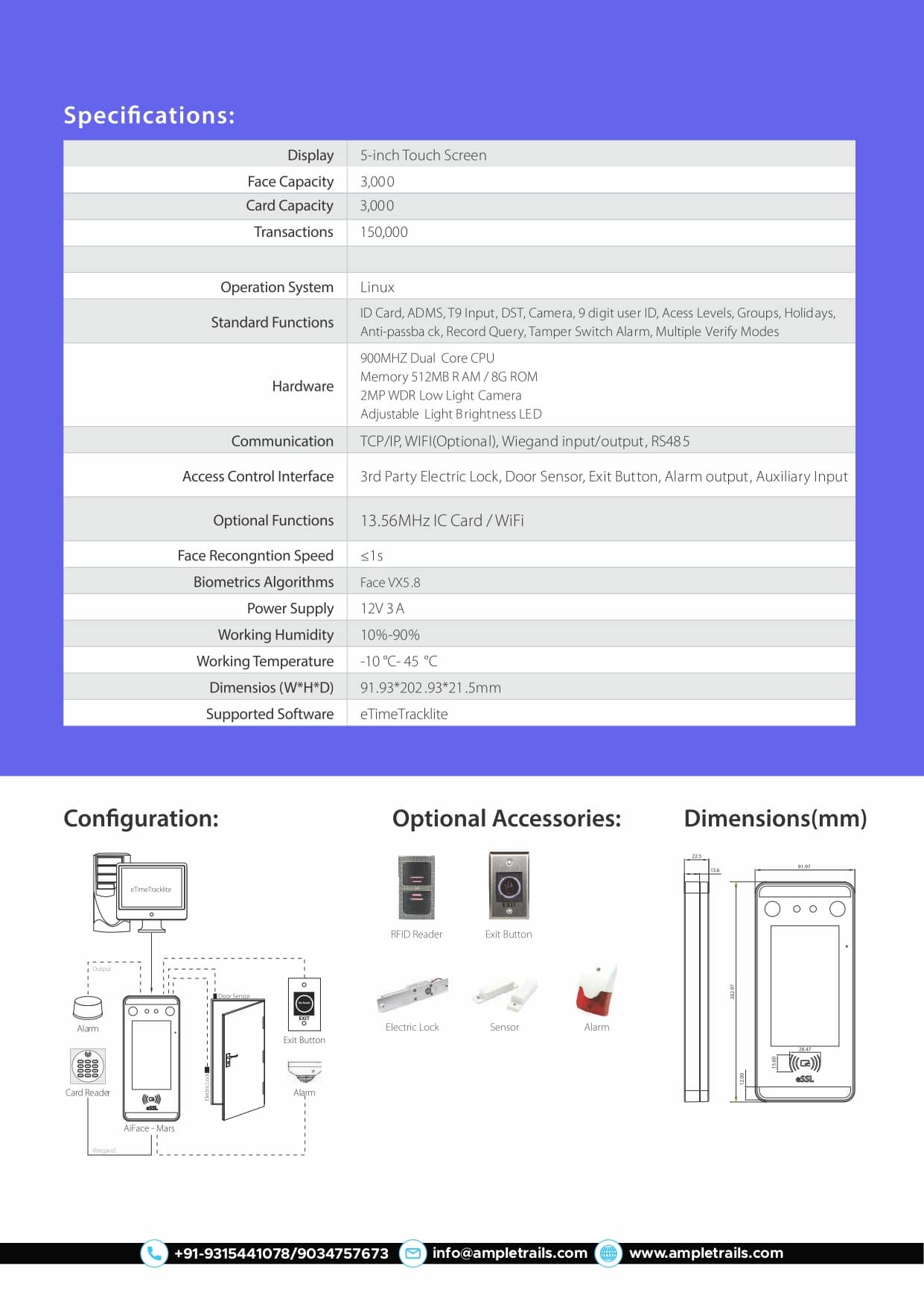 eSSL AIFACE-MARS - AI Face Attendance & Access Control System